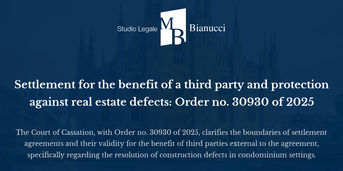 Settlement for the benefit of a third party and protection against real ...