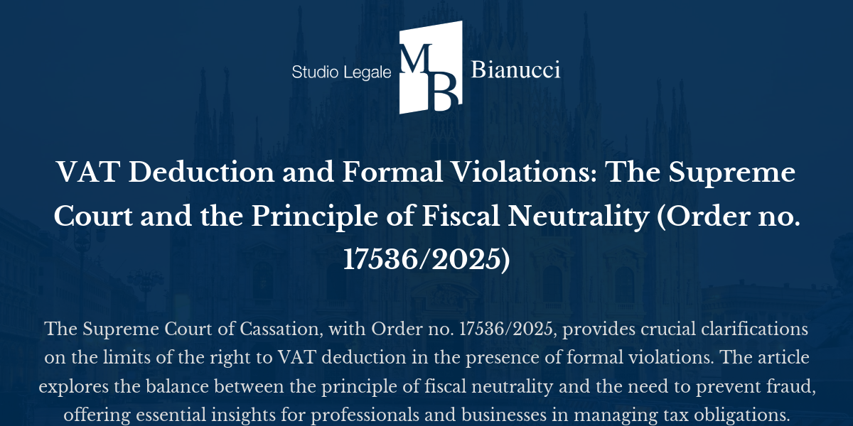 VAT Deduction and Formal Violations: The Supreme Court and the ...